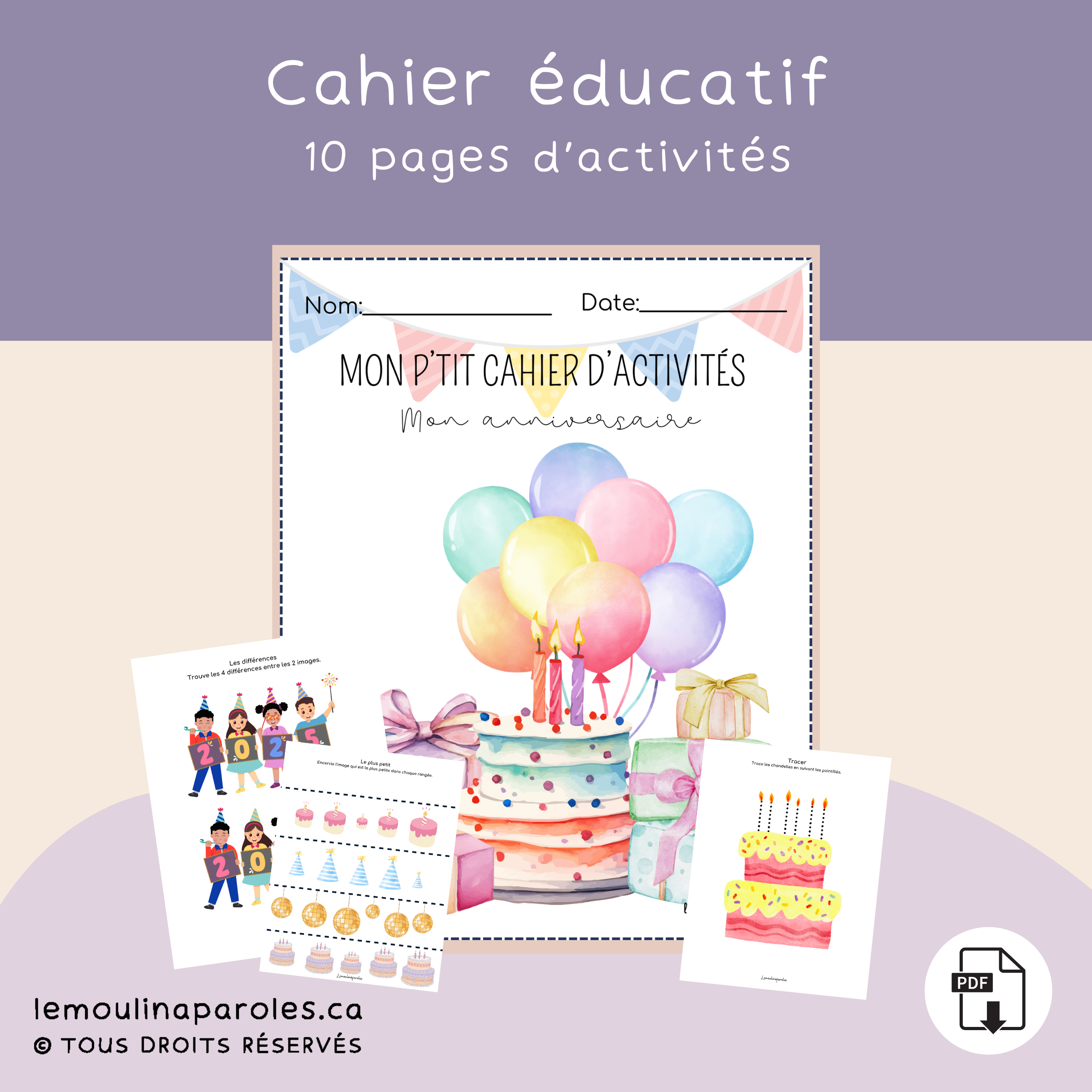 Cahier d'activités - mon anniversaire – Le Moulin à Paroles