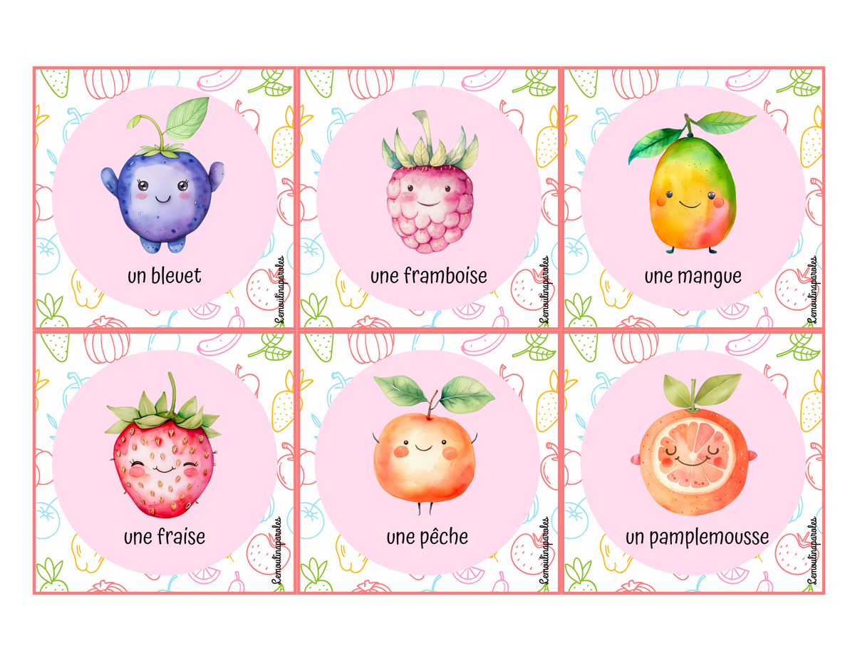 Cartes vocabulaire - les fruits et les légumes – Le Moulin à Paroles