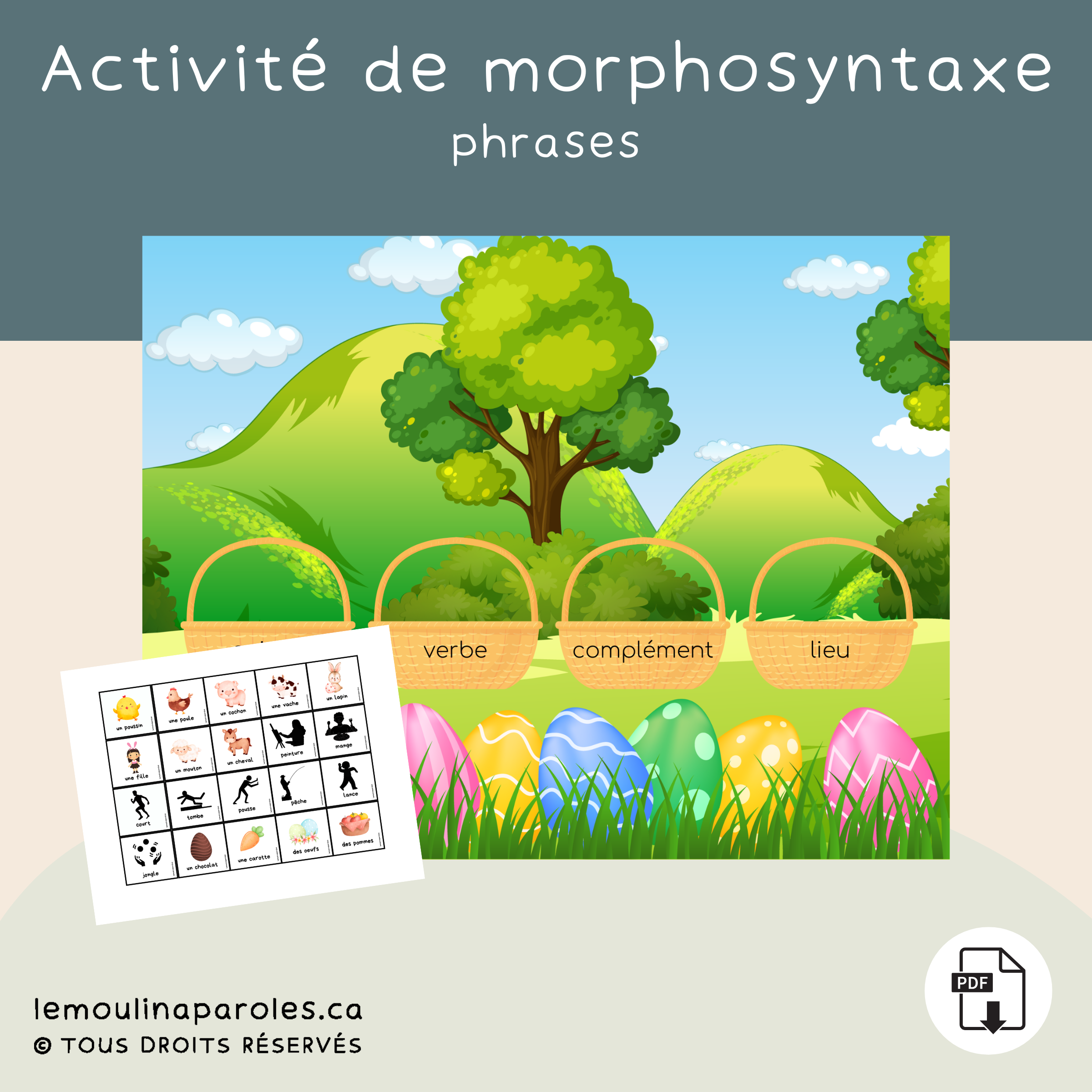Jeu phrases Pâques SVC SVCC | Langage enfants 3-8 ans – Le Moulin à Paroles