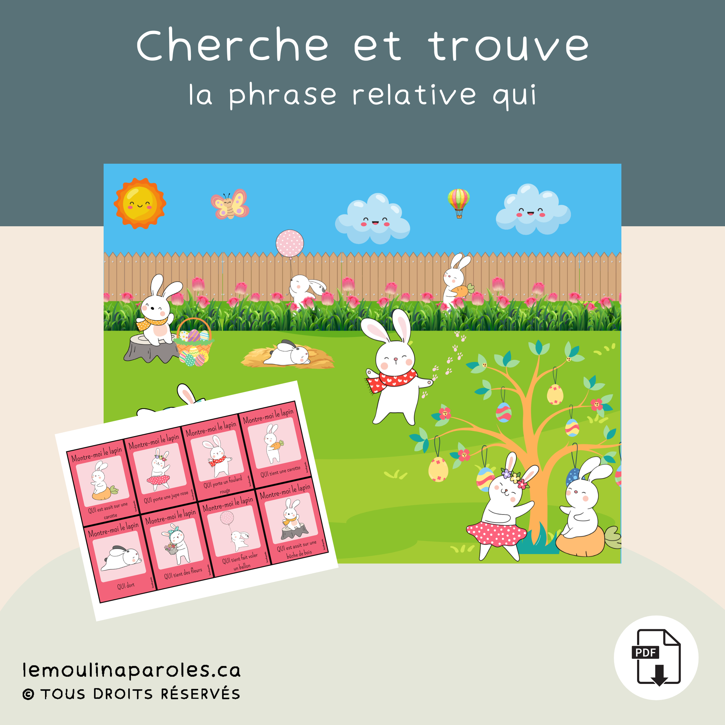 Jeu Cherche et trouve Pâques | Phrase relative QUI enfants 3-8 ans – Le ...