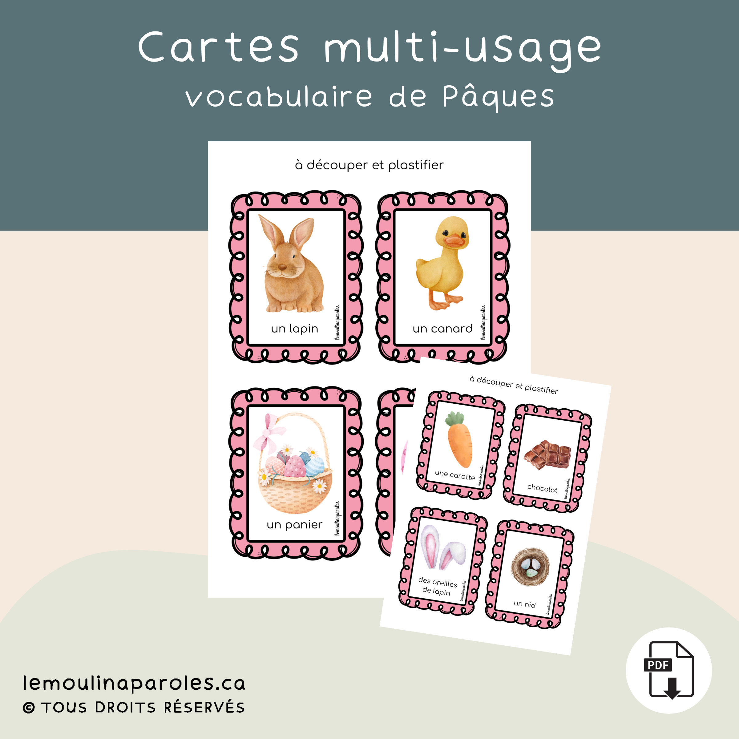Cartes éducatives Pâques | Vocabulaire enfants 3-8 ans – Le Moulin à ...