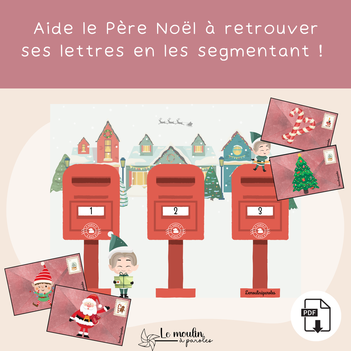 Jeu éducatif Noël – Livraison de lettres par syllabes – Le Moulin à Paroles
